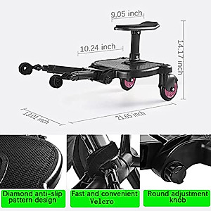 Universal Stroller Board with Detachable Seat,Stroller Glider Board Suitable for Most Brands of Strollers, Holds Children Up to 55lbs (Pink)