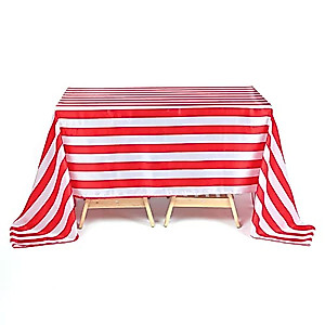 TABLECLOTHSFACTORY 60"x102" Red & White Stripe Satin Rectangle Tablecloth Seamless Tablecloth for Wedding Party Event