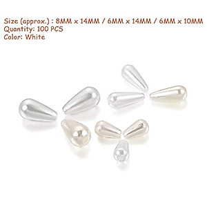 AKOAK Pack of 100 White Plastic Faux Pearl Teardrop Imitation Pearl Waterdrop Beads for DIY Jewelry Making (6MM x 10MM)