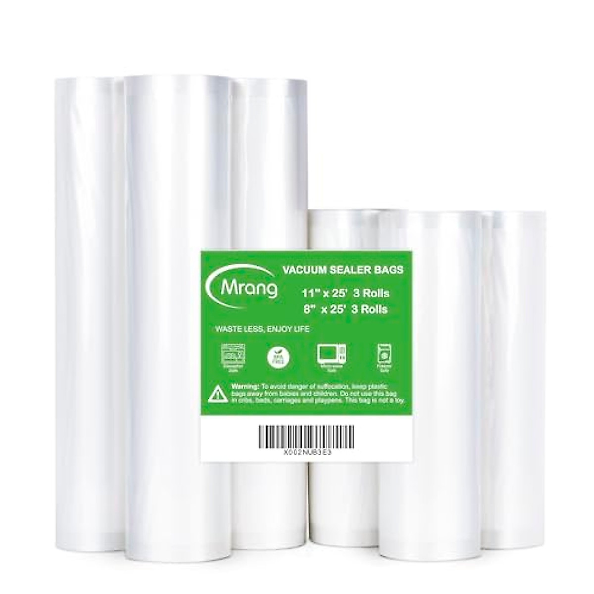 Vacuum Sealer Bags Rolls for Food Saver 11"x25' 3Rolls + 8"x25' 3Rolls Seal a Meal Commercial Grade, BPA Free, Heavy Duty, Great for Vacuum storage, Meal Prep or Sous Vide