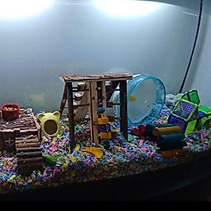 Hamiledyi Wooden Hamster Climbing Toy Guinea Pigs Activity Perch Platform Steps Stairs Gerbil Hanging Chew Tunnel Tube with Apple Wood Bridge