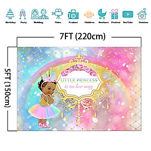 Mocsicka Unicorn Baby Shower Backdrop Princess Rainbow Sparkle Photography Background 7x5ft Vinyl African American Girl Party Backdrops Banner Decoration