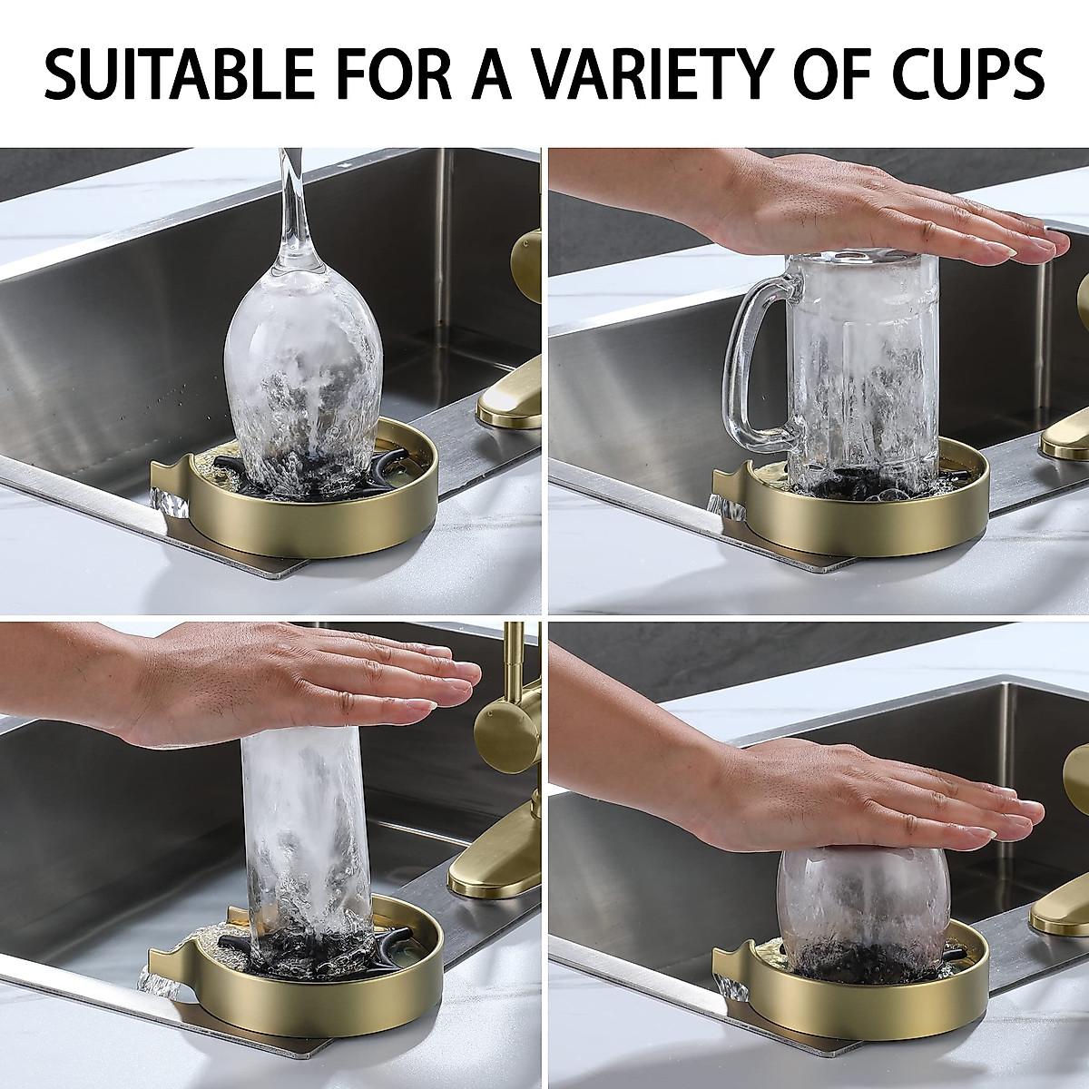 GAGALIFE Glass Rinser for Kitchen Sink, Cup Washer for Bar Sink, G86066BG (Brushed Gold)
