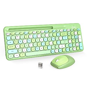 UHURU Colorful Wireless Keyboard and Mouse Combo - Computer Keyboard with Phone Holder, 2.4GHz Full-Sized Cute Green Keyboard and Mouse Set for Windows, Laptop, PC, Notebook - Green
