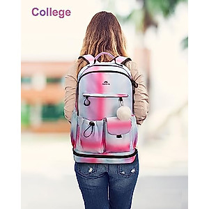 MATEIN Backpack with Lunch Compartment, Durable Insulated Cooler Lunch Bag for Women Nurse Teacher, 17 inch Laptop Backpack for Work Office Meal Prep Large Travel Daypack for Camping Picnic,Tie dye