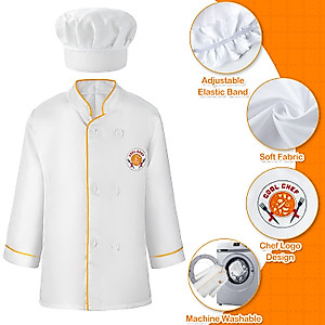 Juboury Pretend Play Kitchen Set - Toy Kitchen Accessories with Stainless Steel Cookware Pots and Pans, Plates, Cooking Utensils, Kids Chef Coat & Hat, Wooden Play Food for Kids, Girls, Boys, Toddlers