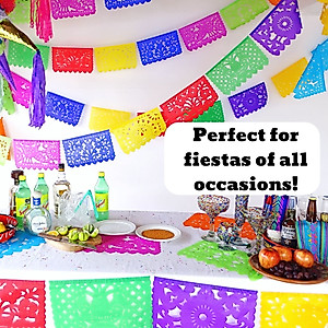 5 Pk Mexican Fiesta Party Decorations, Papel Picado Banner 60 ft Cinco de Mayo party papel picado tissue paper, Mexican theme supplies for Day of the dead Decorations, Birthdays, Mexican Banner Flags