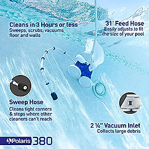 Polaris Vac-Sweep 380 Pressure Inground Pool Cleaner, Triple Jet Powered, 31ft of Hose with a Single Chamber Debris Bag