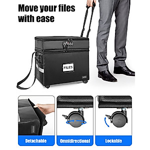 DEEGO Rolling File Box, Fireproof Document Box with Wheels Multi-Layer Water-Resistant File Organizer Portable file Cabinet Document Safe filing box for Home Office for Hanging Letter/Legal Folder