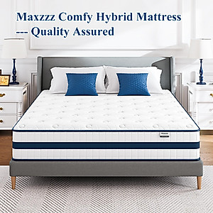 Maxzzz Queen Mattress, 10 Inch Queen Hybrid Mattress in A Box Pressure Relief & Supportive, with Gel Memory Foam & Individually Pocket Coils for Motion Isolation Cool Sleep, Medium Firm Feel