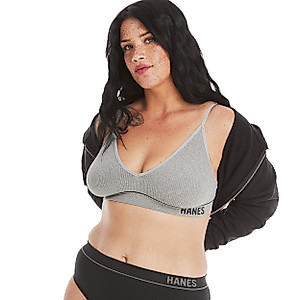 Hanes Women's Originals Seamless Triangle Bralette, Soft Ribbed Bra, ComfortFlex Fit, Heritage Grey Marle, Large