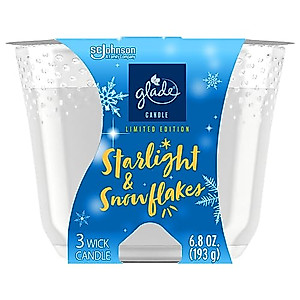 Glade Candle Starlight & Snowflakes, Fragrance Candle Infused with Essential Oils, Air Freshener Candle, 3-Wick Candle, 6.8 Oz