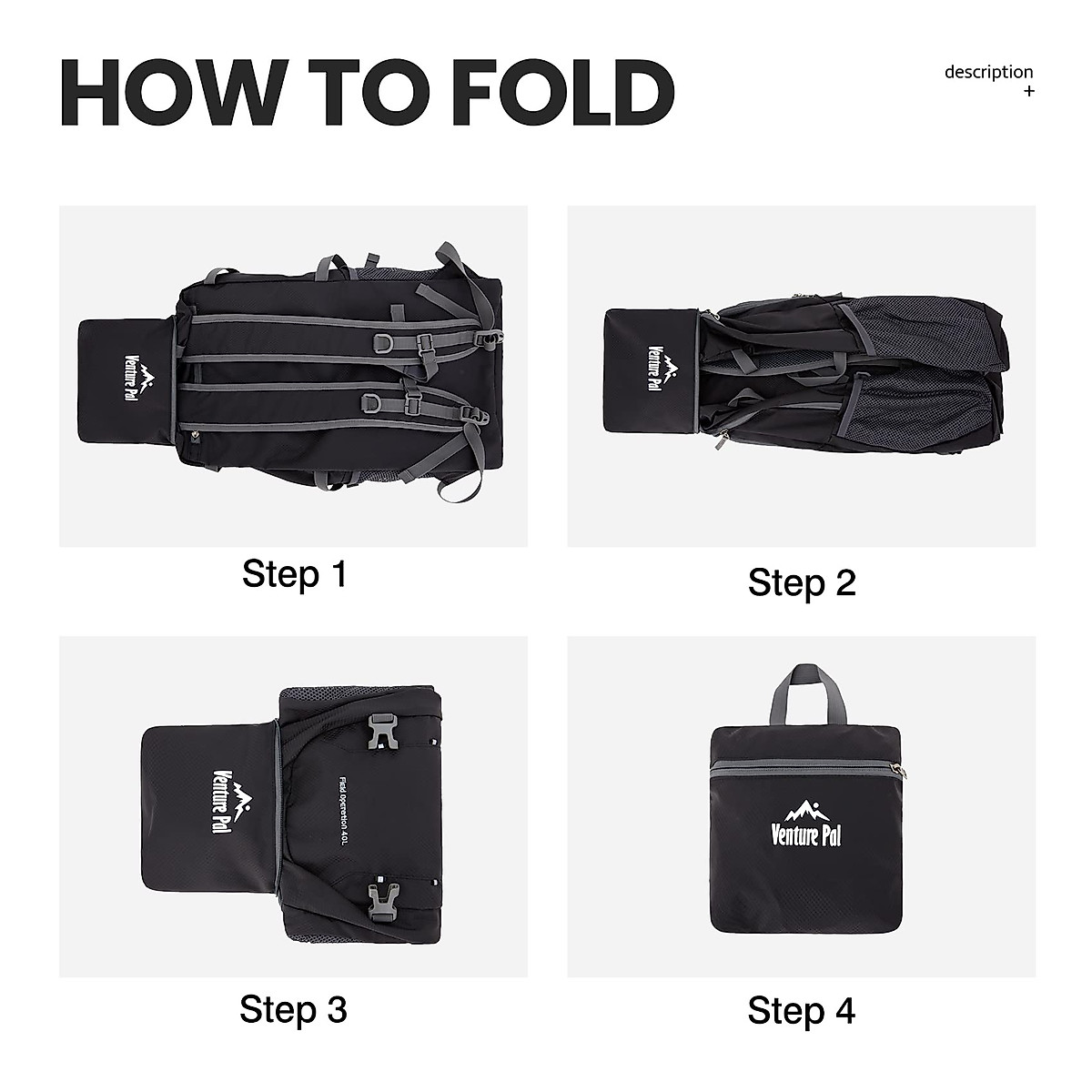 Venture Pal 40L Lightweight Packable Travel Hiking Backpack Daypack-Black