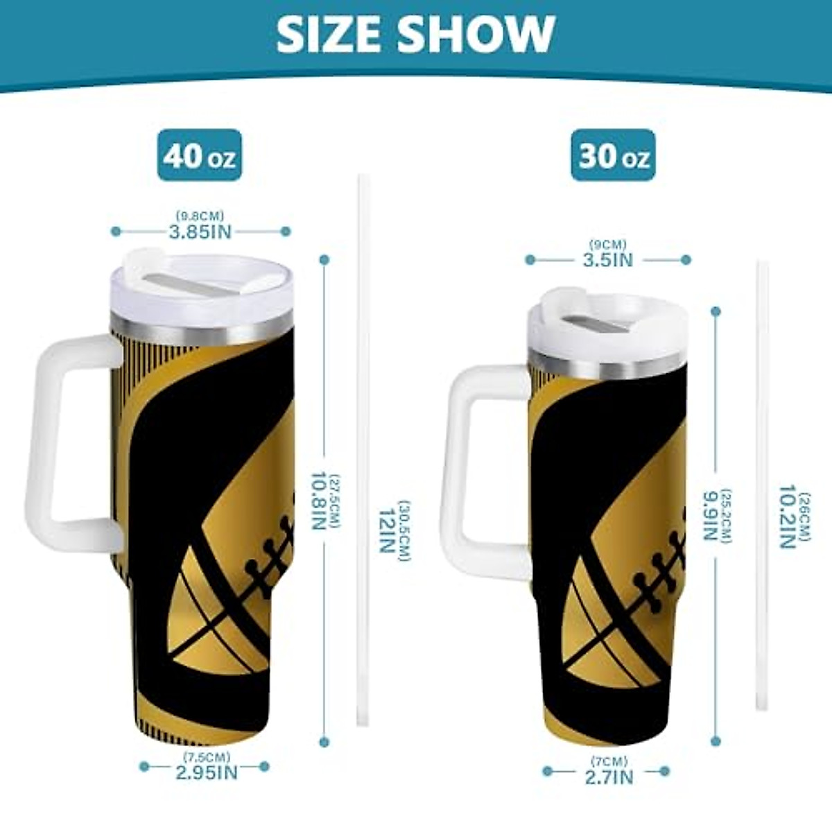 40 Oz Gold American Football Vacuum Insulated Tumbler with Lid and Straw Travel Coffee Tumbler