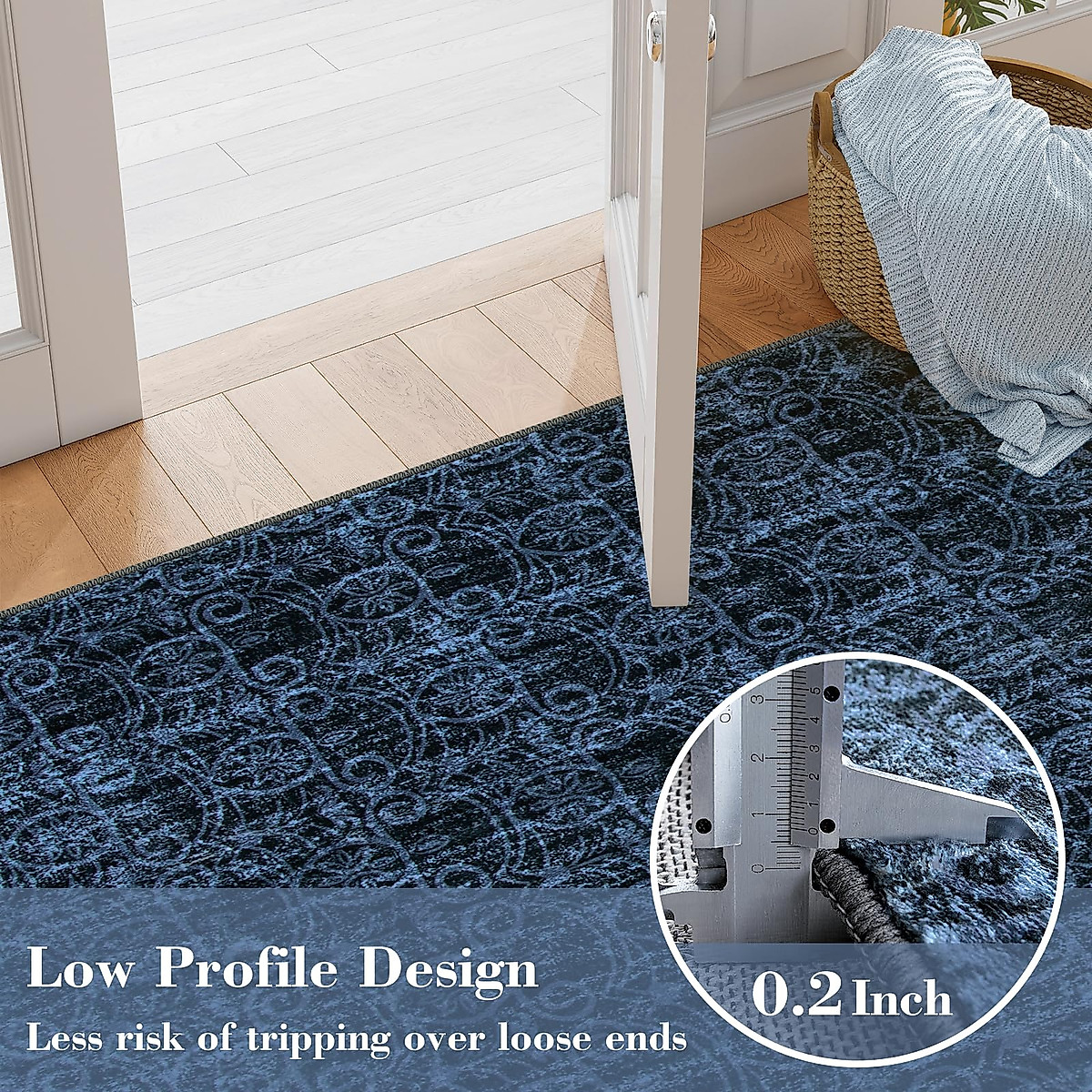 Wonnitar Washable Long Hallway Runner Rug, 2'6"x8' Non Slip Runners for Kitchen Floor, Modern Ombre Blue Non Shedding Ultra Thin Entryway Carpet Runners for Bathroom Hall