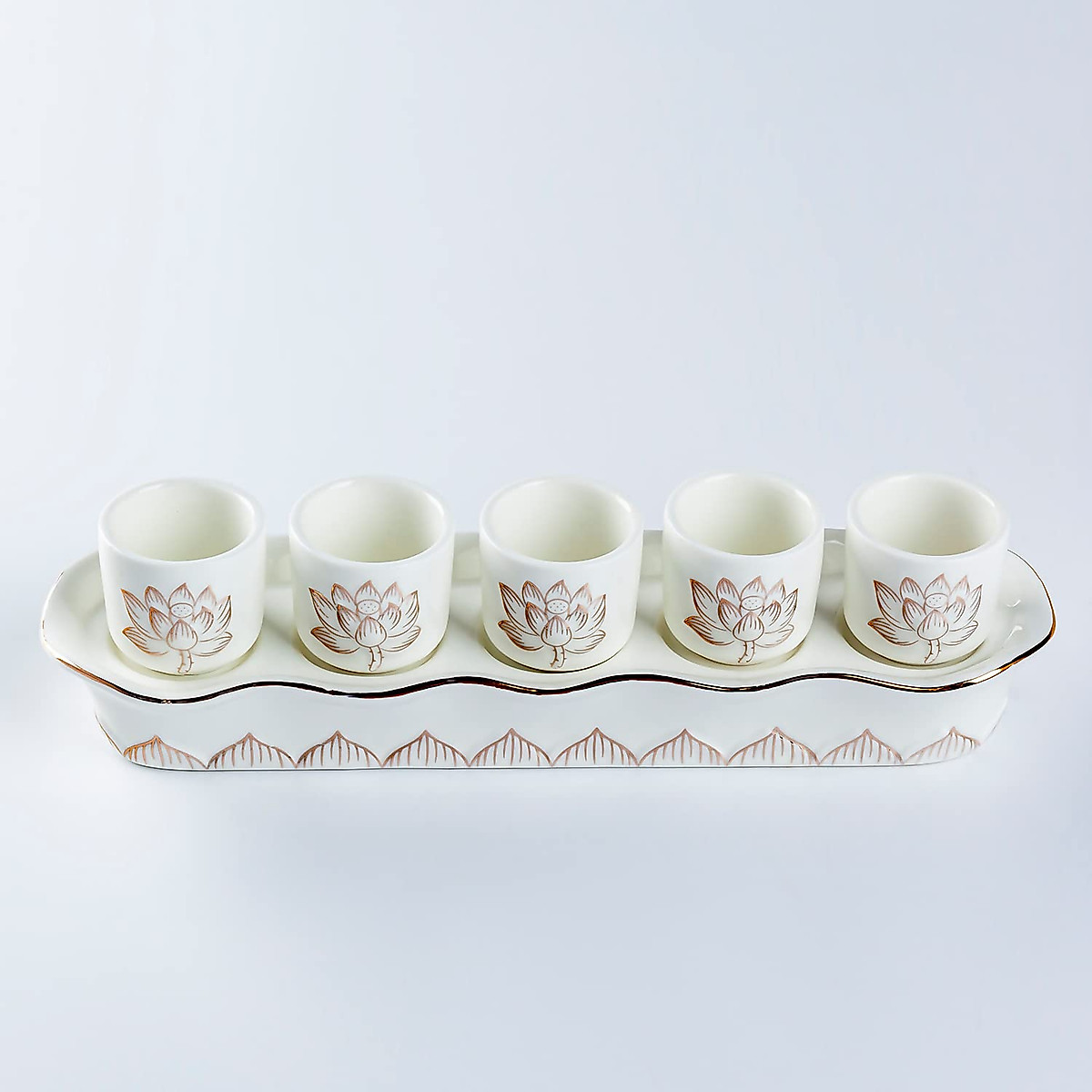Houlu 5 Altar Cups Set, Ceramic Holy Water Offering Cup, Tibetan Buddhist Worship Cup - White