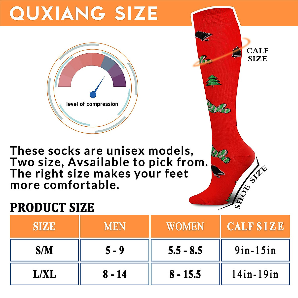 QUXIANG Compression Socks for Women & Men 15-20 mmHg, Best for Medical, Nursing, Running, Athletic, Varicose Veins, Travel