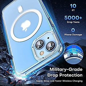 TAURI 5-in-1 Strong Magnetic Clear for iPhone 14 Case [Designed for Magsafe] with 2 Screen Protector +2 Camera Lens Protector, [Military Drop Protection] Slim Phone Case for iPhone 14 6.1 Inch
