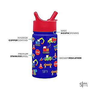 Simple Modern Kids Water Bottle with Straw Lid | Insulated Stainless Steel Reusable Tumbler for Toddlers, Boys | Summit Collection | 14oz, Under Construction