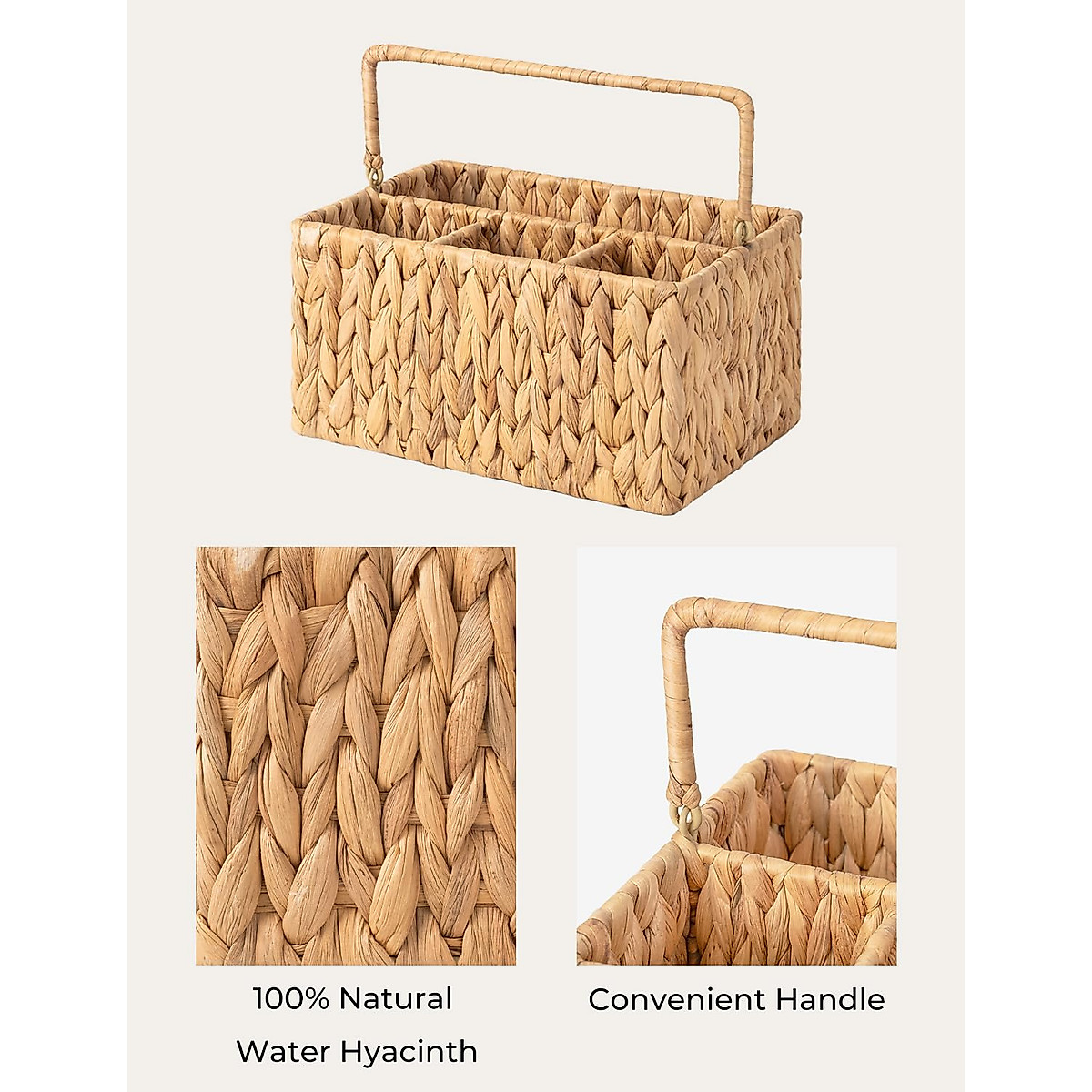 StorageWorks Wicker Flatware Organizer, Hand Woven Water Hyacinth Cutlery Holder for Countertop with Handle, 1 Pack