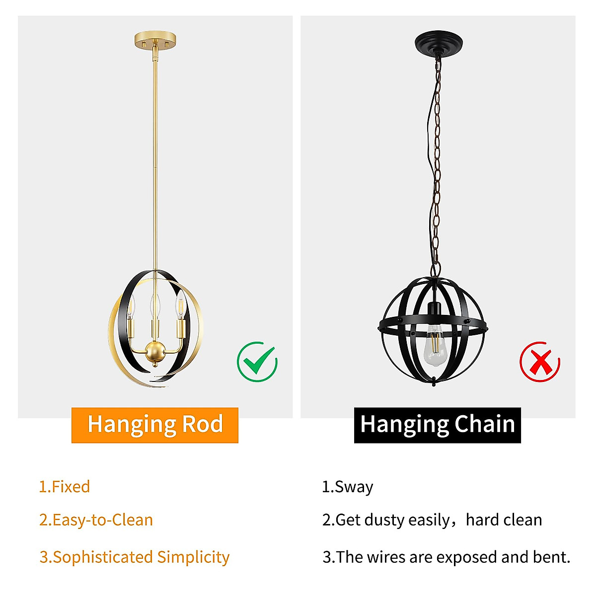 VIOLOEMI Black and Gold Pendant Light, Modern Globe Chandeliers for Dining Room, Adjustable Height 3-Light Farmhouse Foyer Hallway Entryway Kitchen Island Lighting Fixtures(Bulb Not Included)