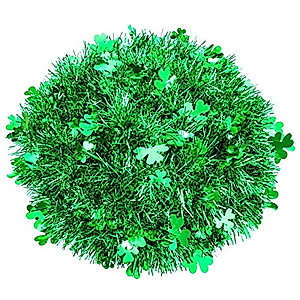 32.8 Feet St Patrick's Day Garland Shamrock Green Tinsel Garland Glitter St Patrick's Day decorations Metallic Shiny Twist tinsel garland for St. Patrick's Day Party Tree Home Decoration