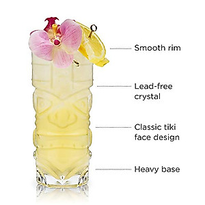 Viski Pacific Tropical Tiki Glasses Set of 2 - Premium Crystal Clear Glass Tumbler, Stylish Tiki Glassware Bar Accessories and Cocktail Glass Gift Set, 14 oz