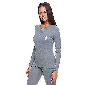 U.S. Polo Assn. Thermal Pajamas for Women Set, Thermals Top and Bottom Set, Womens Thermals (Charcoal Heather Set, Medium)
