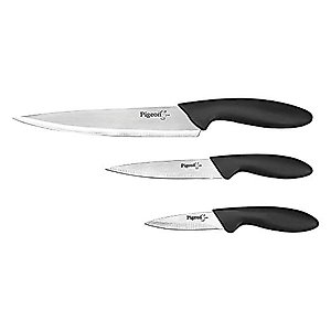Pigeon 3-Piece Knife Set with Contoured Handle, Utility, Paring & Chef's Knife Set for Kitchen, Razor-Sharp Stainless Steel Blades, Lightweight, Dishwasher Safe, Ideal For Meat, Veggies, Herbs & Nuts