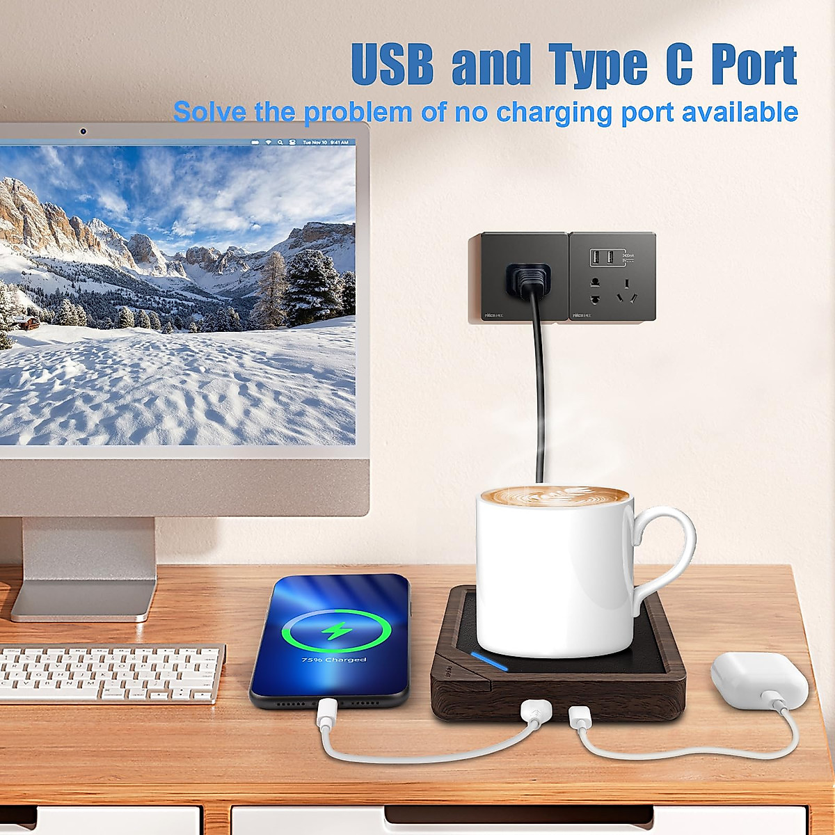 Coffee Mug Warmer: Candle Warmer Coffee Warmer for Desk Auto Shut Off Candle Wax Warmer for Scented Wax Smart Heated Mug Warmer for Coffee, Tea, Hot Chocolate, Milk, no Cup (U1-Wood)