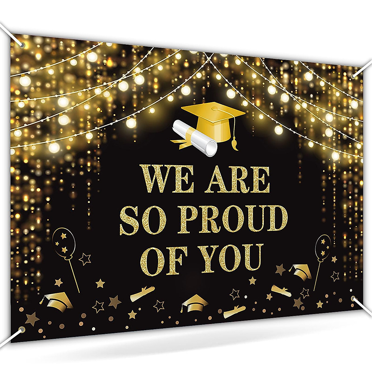 Avezano Graduation Party Backdrop Blak and Gold Graduation Party Decorations Proud of You Congrats Grad 2023 Photoshoot Background Banner Supplies (7x5ft)