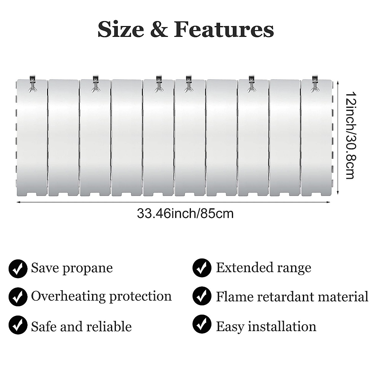 Patio Heater Reflector Shield, Upgraded 12" Height Heat Focusing Reflector for Round Natural Gas and Propane Patio Heaters - for Extra Heat Reflecting Power(10 Panels)