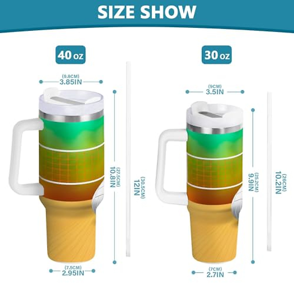 RPLIFE Chic Volleyball Court Orange 40 Oz Tumbler with Handle and Straw, 30 Oz Tumbler with Handle, Travel Coffee Tumbler