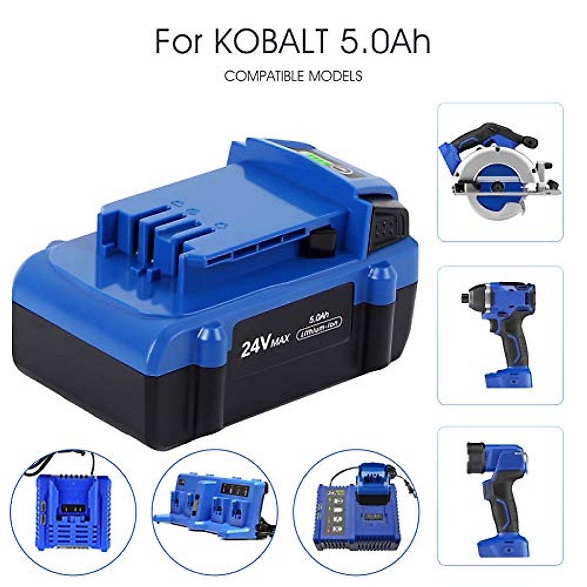 【Upgrade!!】 CaliHutt 24V 5.0Ah High Capacity Replace Battery for Kobalt 24V Battery Max KB624-03 KB524-03 KB424-03 KB224-03 Lithium Ion Cordless Tools Battery[Can't FIT Snow Joe &Sun Joe &Chain Saw]