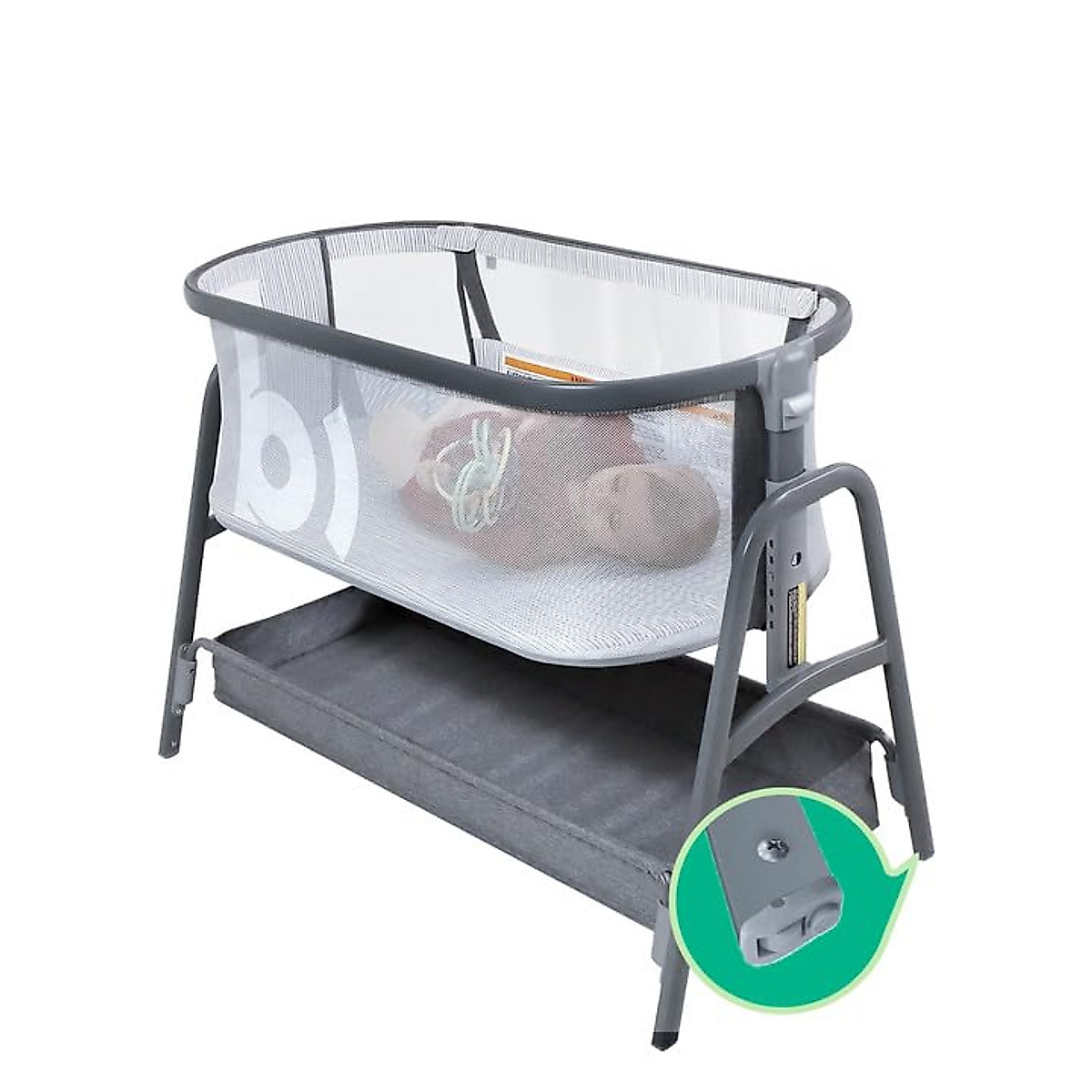 babyboat Bassinet Bedside Sleeper with 360° All Air Mesh, Bedside Crib with Storage Basket, Cozy Adjustable Portable Bassinets for Safe Co-Sleeping, Baby Crib for Infant/Newborn