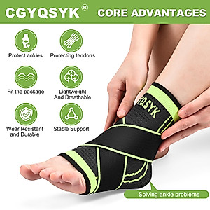 cgyqsyk Ankle Brace, Adjustable Compression Ankle Support Men & Women, Strong Ankle Brace Sports Protection, Stabilize Ligaments-Eases Swelling and Sprained Ankle（ Large, Green, 1