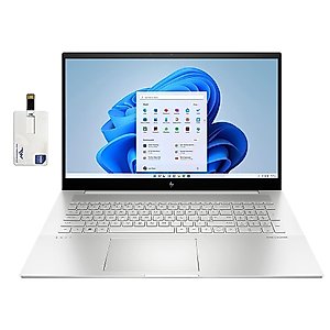 HP Envy 17T 2022 Laptop, i7-1260P 12th gen, 16GB RAM, 1 TB NVMe SSD, 17.3" FHD Touch, Thunderbolt 4, Win 11 PRO, WiFi 6E, B&O Audio, Intel Xe Graphics, Silver, 64GB Tech Warehouse Flashdrive