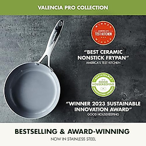 GreenPan Valencia Pro Tri-Ply Stainless Steel 8” and 10” Frying Pan Skillet Set, Healthy Ceramic Nonstick PFAS-Free PFOA-Free Coating, Multi Clad Cookware, Induction, Dishwasher Oven and Broiler Safe