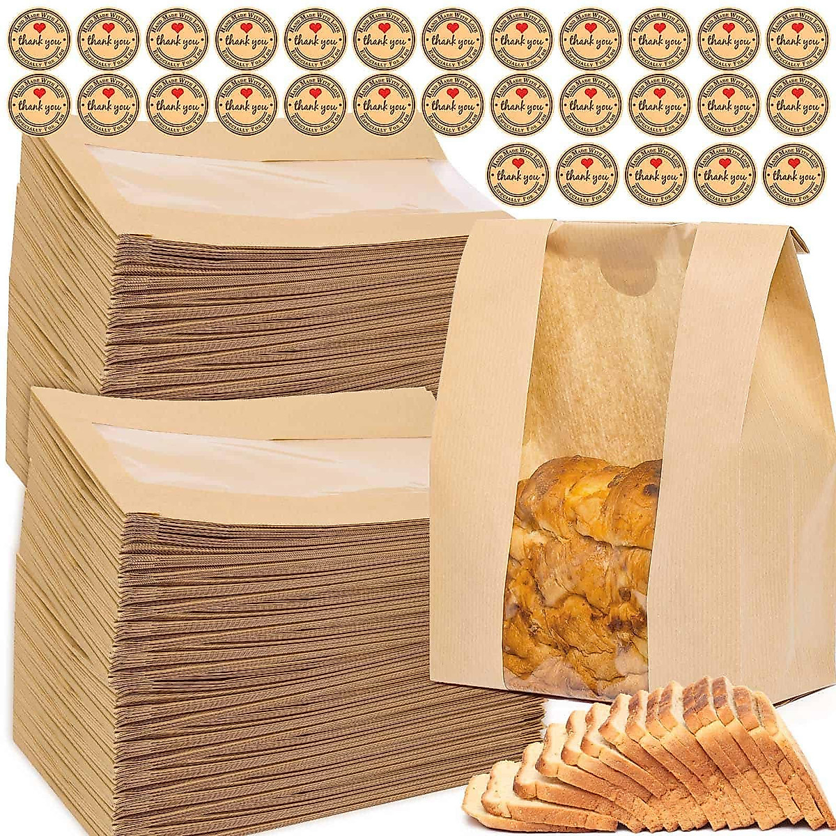 110 Pcs Bread Bags for Homemade Bread With Window Sourdough, 13.78x8.27x3.54 in, Sublaga Paper Bread Bags with 120Pcs Sealing Stickers, Packaging and Storage of Baked Goods Suitable for Bakers (110)