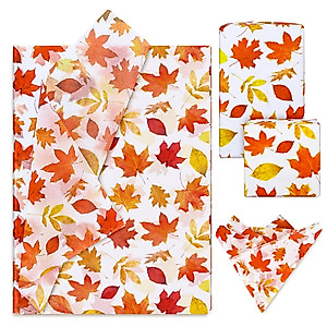 Whaline 100 Sheet Fall Leaves Tissue Paper Bulk Watercolor Maple Leaves Art Tissue Autumn Leaves Wrapping Tissue Paper for Thanksgiving Baby Shower Wedding Gift Wrapping DIY Crafts, 19.6 x 13.7 Inch