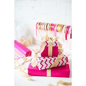 American Greetings Reversible Wrapping Paper Jumbo Roll for Graduation, Birthdays and All Occasions, Pink and Chevron (1 Roll, 175 sq. ft.)