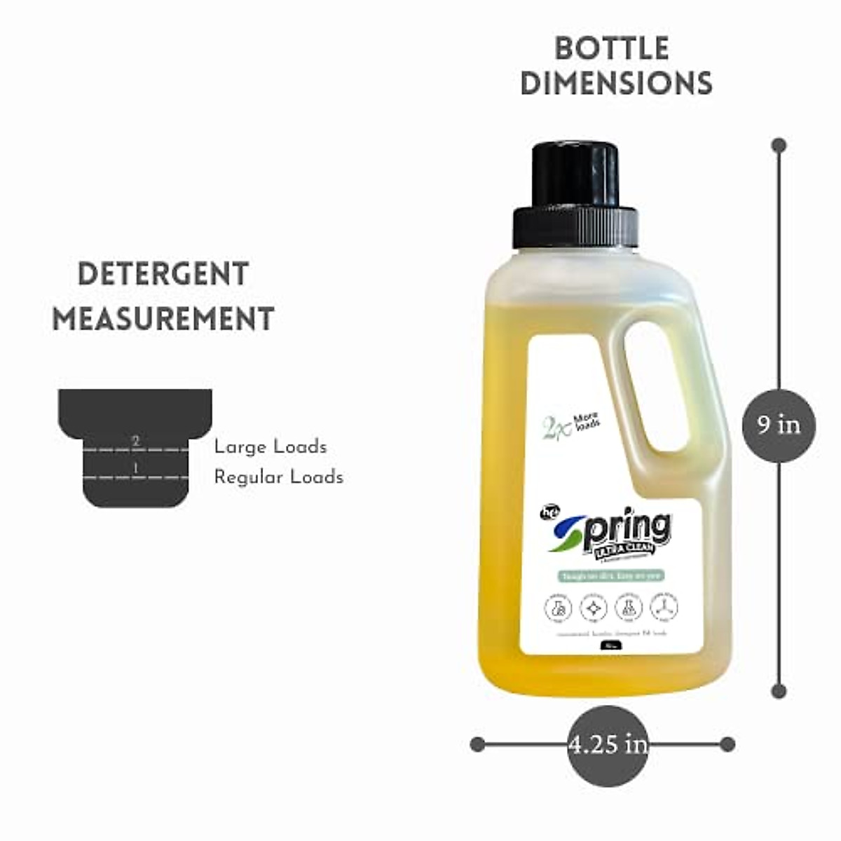 Spring Ultra Clean High Efficiency (HE) Liquid Laundry Detergent, Free of Dyes, Paraben, Phthalate, Formaldehyde, Phosphate and PFAS, Hypoallergenic, 32oz - 64 Loads