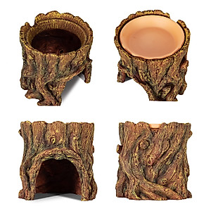 REPTIZOO Reptile Hide Cave Resin Moisture Keeping Reptile Cave with Clay Water Basin Humidifying Help Shedding for Reptile Amphibians Leopard Gecko