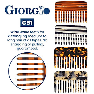 Giorgio G51 Small Travel Purse Hair Detangling Comb, Wide Teeth Pocket Comb for Thick Curly Wavy Hair. Hair Detangler Comb For Wet and Dry Everyday Care. Handmade of Cellulose, Saw-Cut Hand Polished