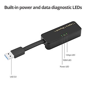 SIIG Foldable USB 3.0 to Ethernet Adapter, 10/100/1000 Mbps Gigabit Ethernet LAN RJ45, Supports Windows 10/8/7, Mac OS X 10.16 to 10.6 - Black (LB-US0714-S1)