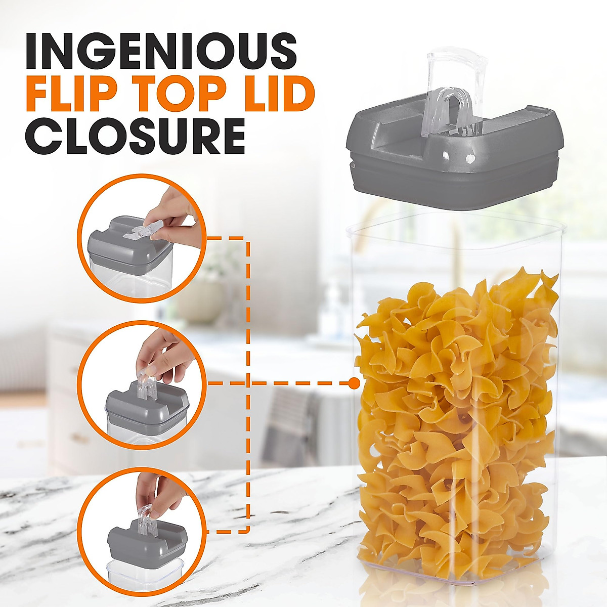 Cheer Collection Airtight Food Storage Containers, Kitchen Storage Containers for Pantry, Set of 7 Food Containers with Lids Airtight, Pantry Storage Containers & Organizers with Lids, Gray