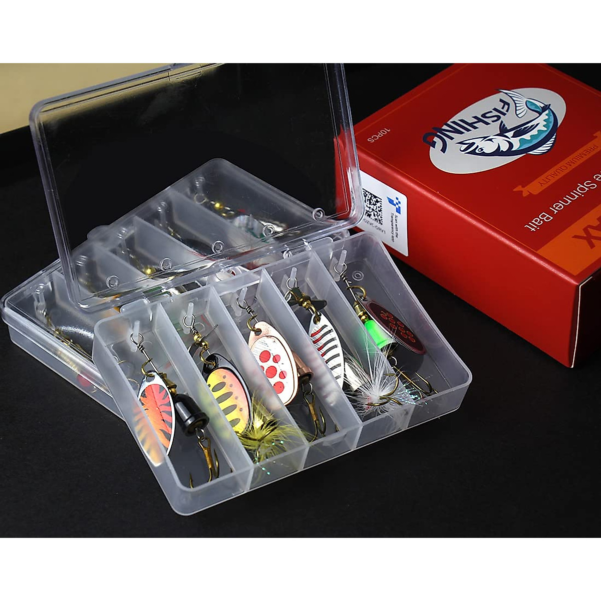 10pcs Fishing Lure Spinnerbait, Bass Trout Salmon Hard Metal Spinner Baits Kit with 2 Tackle Boxes by Tbuymax