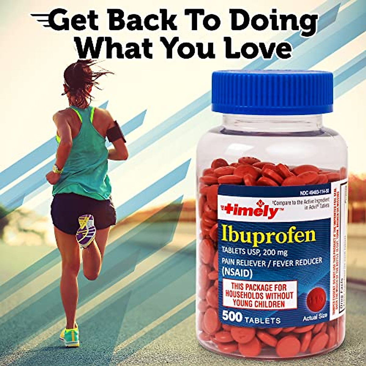 Timely - Ibuprofen 200mg - 500 Tablets - Compared to Advil Tablets - Pain Relief Tablets and Fever Reducer for Adults - for Headache Relief, Menstrual Pain, Tooth and Muscular Aches
