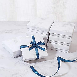 BENECREAT 8 Pack Kraft Square Cardboard Jewelry Boxes Marble White Necklace Pendant Box for Jewelry Set, 3.58x3.58x1.14 Inches