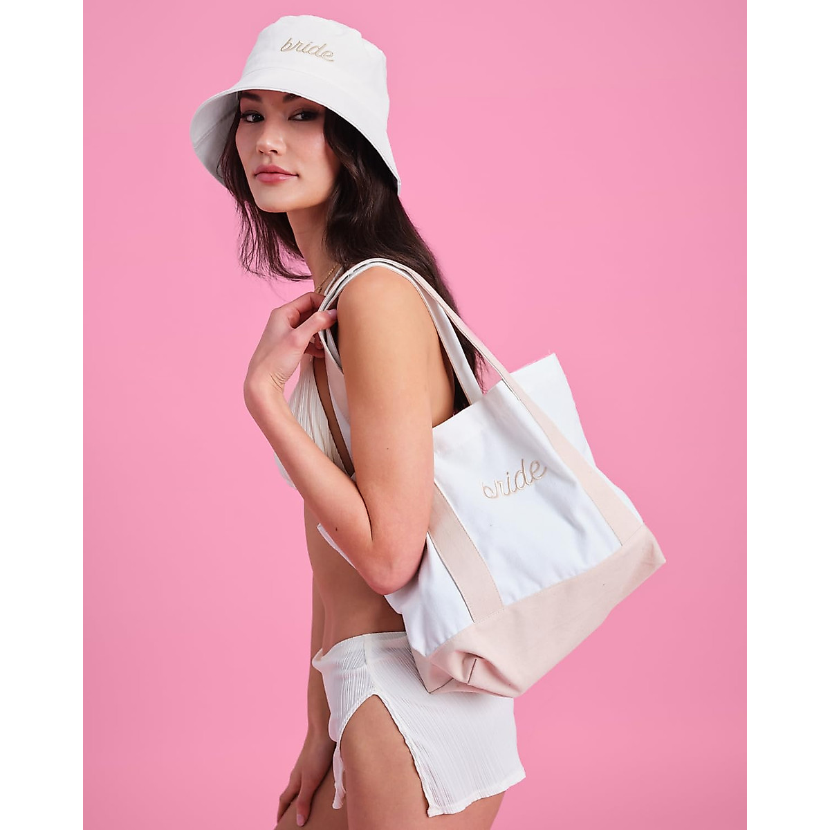 xo, Fetti Bachelorette Party Embroidered White Bride Bucket Hat | Bach Party Decorations, Beige Bride to Be Accessory, Neutral Bridesmaid Favors, Bridal Shower Supplies